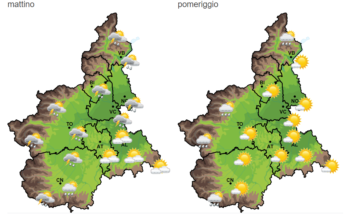 Meteo Piemonte: ancora pioggia e grandine, da domenica temperature con picchi di 37-38°C