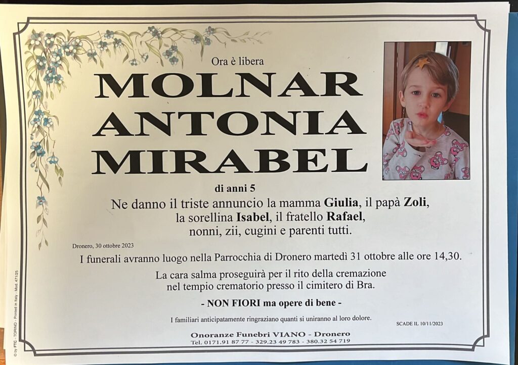 Muore a soli 5 anni la piccola Mirabel Molnar di Dronero. La madre ...
